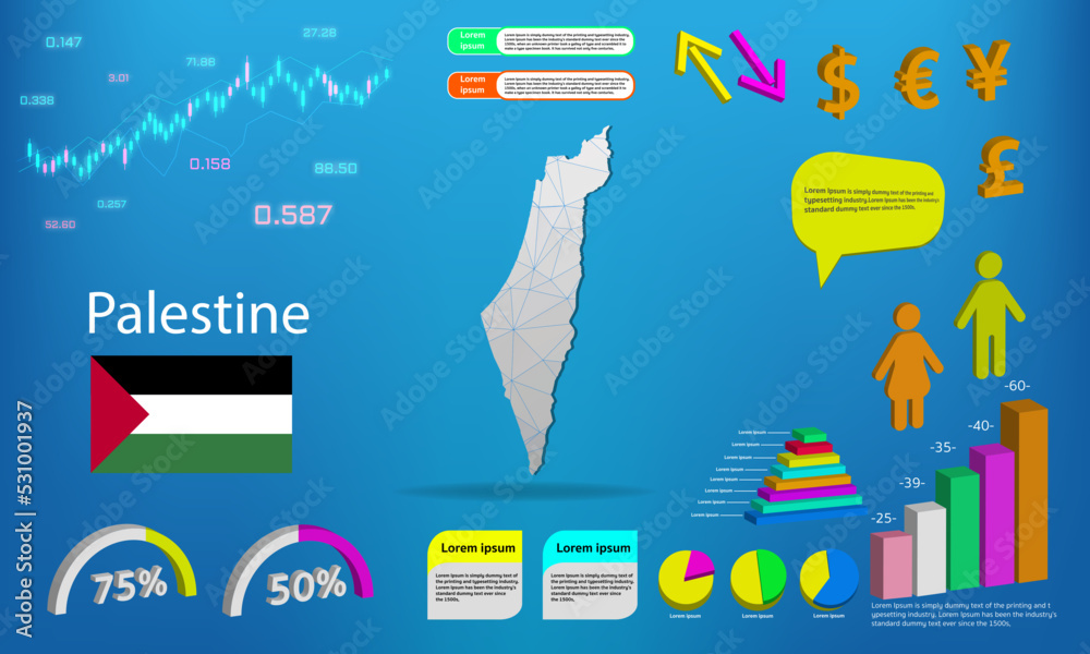 Palestine map info graphics - charts, symbols, elements and icons ...