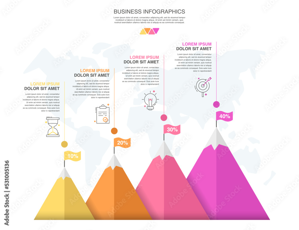 Timeline vector infographic. Modern mountain graph with 4 steps ...