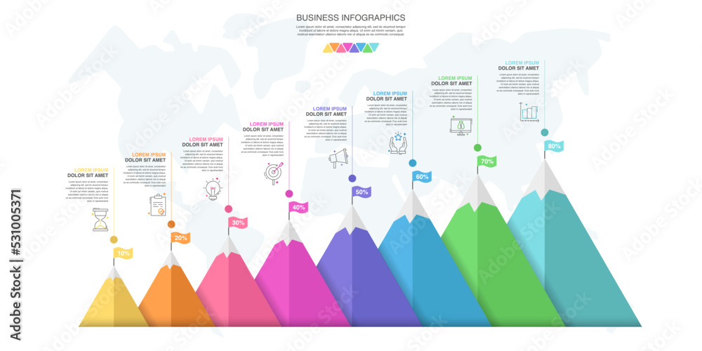 Timeline vector infographic. Modern mountain graph with eight steps ...