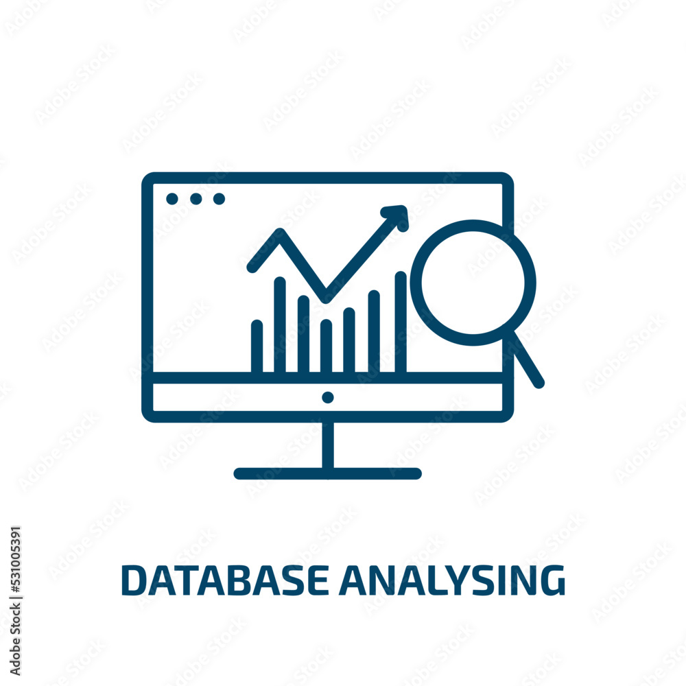 database analysing icon from business and analytics collection. Thin linear database analysing ...