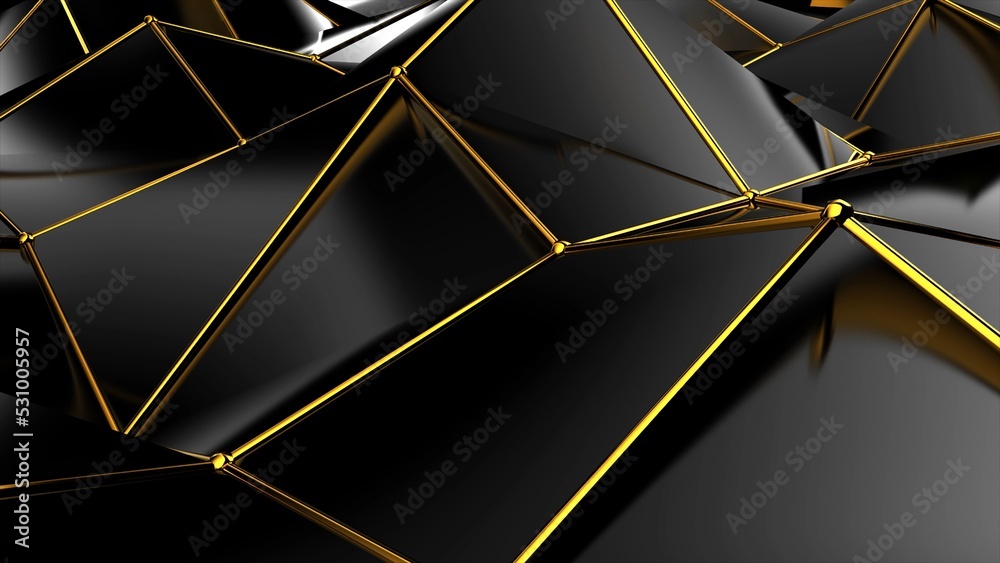 Abstract black geometric bumpy surface with kinks from glossy blocks ...