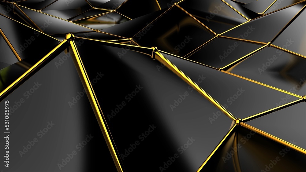 Abstract black geometric bumpy surface with kinks from glossy blocks ...