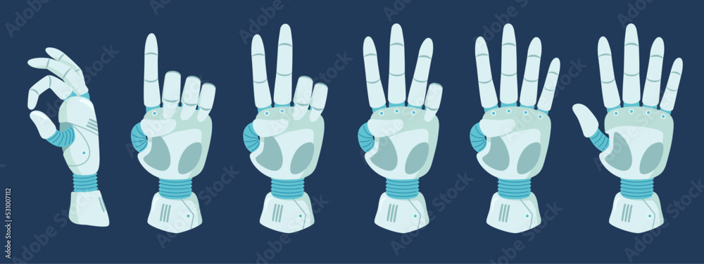 Counting robot hand. Count with cyber hands gestures, robotic arm ...