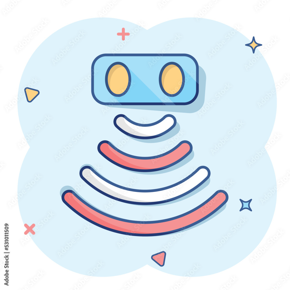 Motion sensor icon in comic style. Sensor waves vector cartoon ...