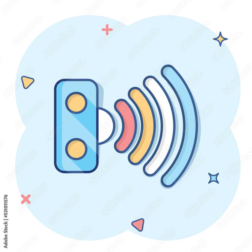 Motion sensor icon in comic style. Sensor waves vector cartoon ...