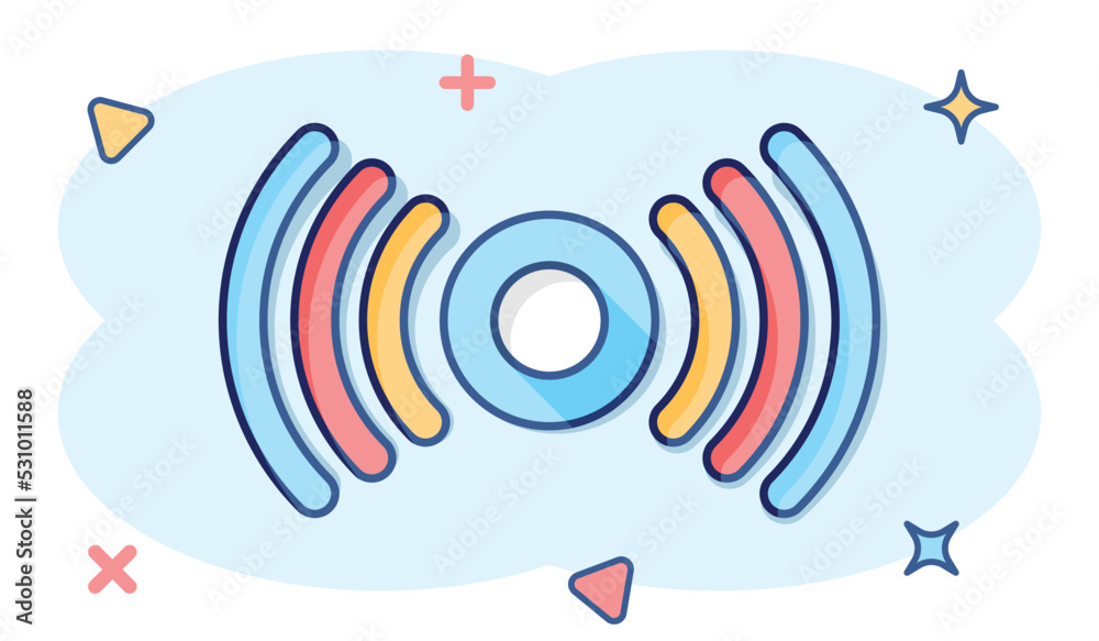 Motion sensor icon in comic style. Sensor waves vector cartoon ...