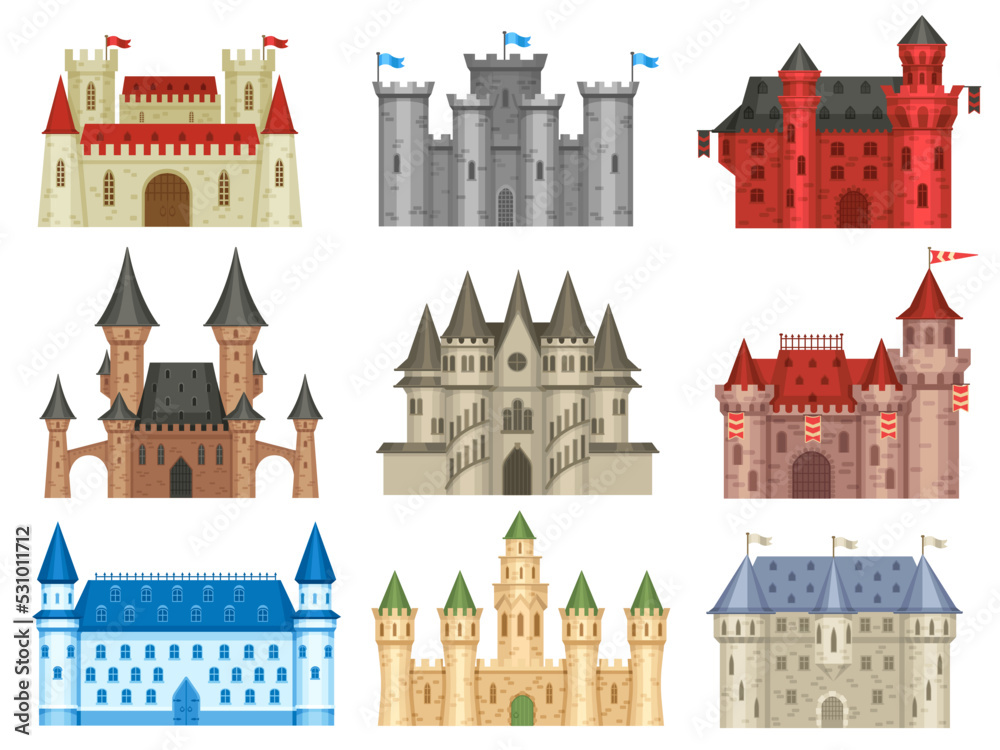 Medieval castles. Gothic palace, ancient king house and old kingdom ...