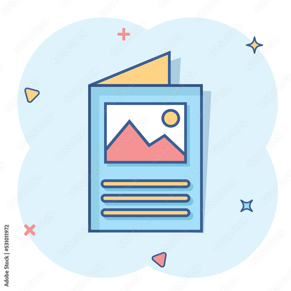 Flyer leaflet icon in comic style. Brochure sheet vector cartoon ...