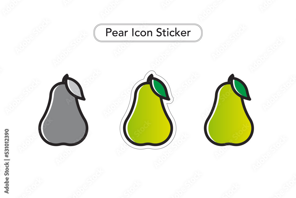 Pear Sticker. Pear Vector Icons. Fruit colorful Clip art. Black and ...