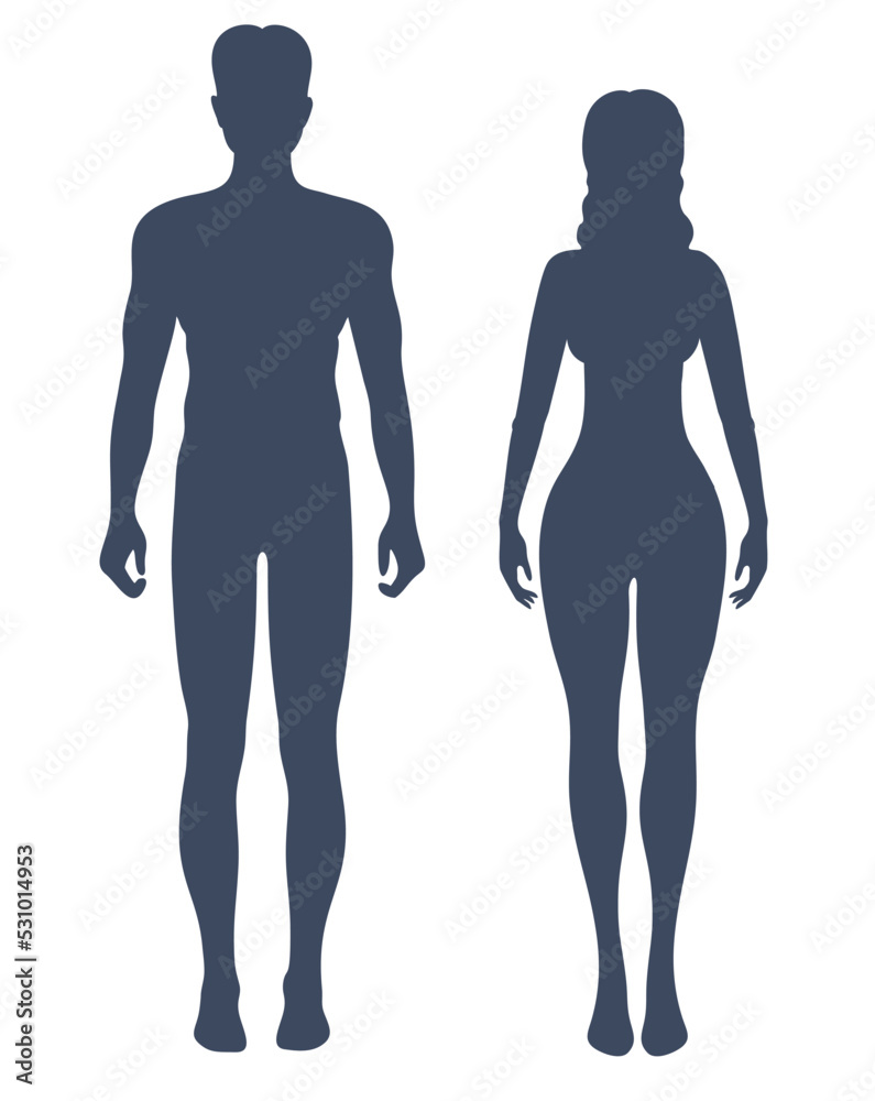 Black silhouettes of men and women on a white background. Male and ...
