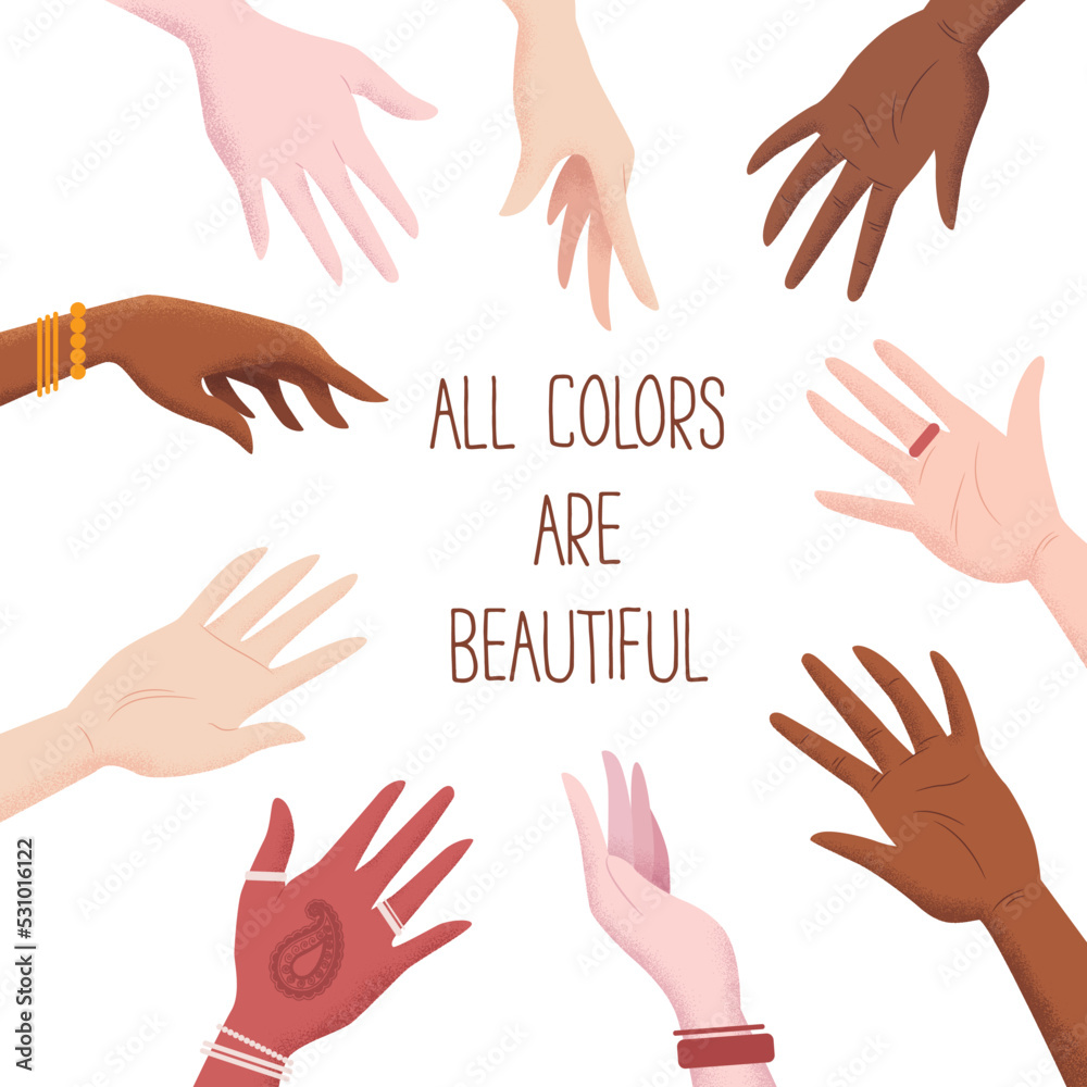 Vector illustration in flat style with men and women hands and ...