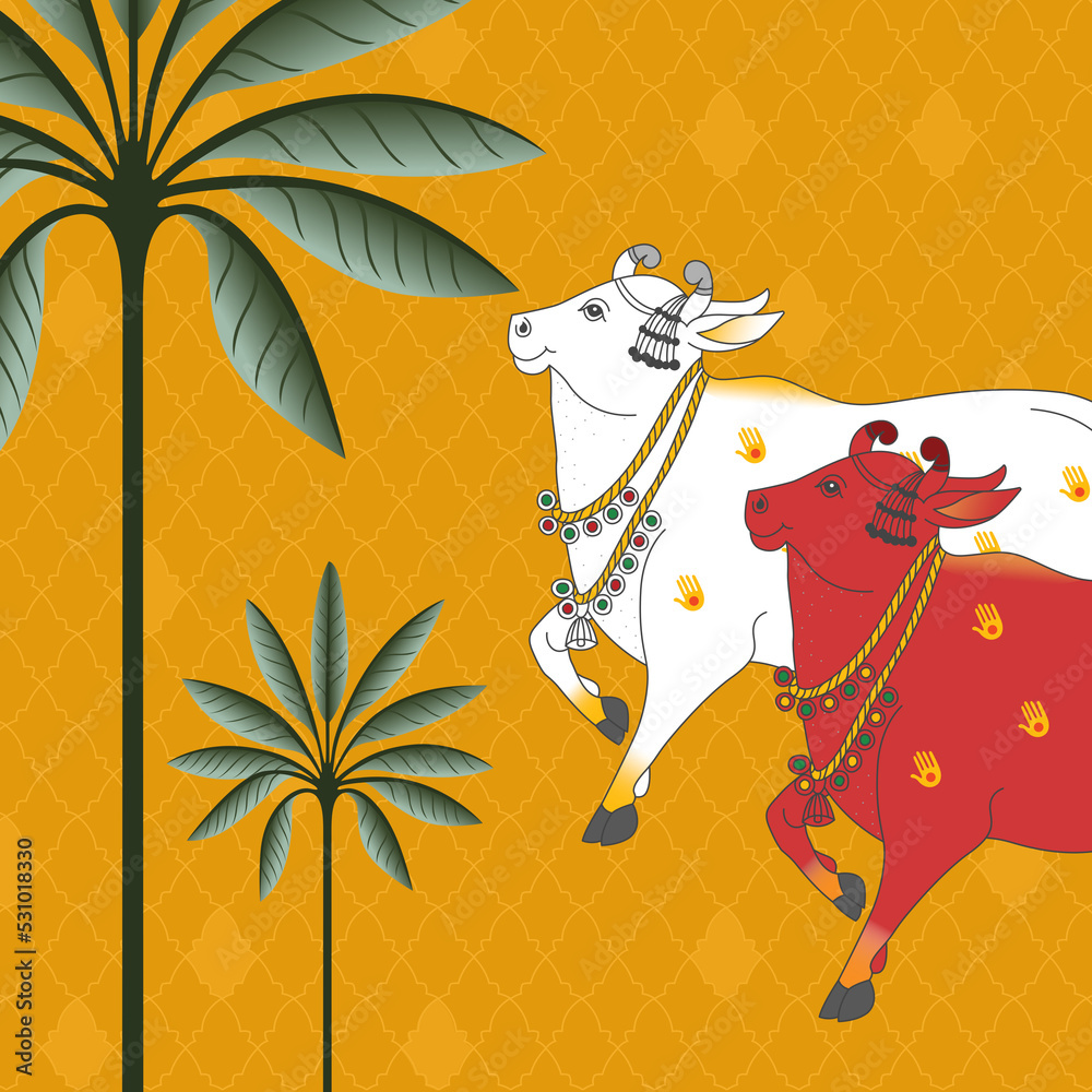 A Beautiful Indian Pichwai Art with Yellow Background and Pattern to ...