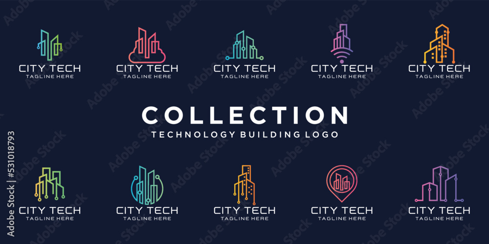 technology building logo design collection, digital building Stock ...