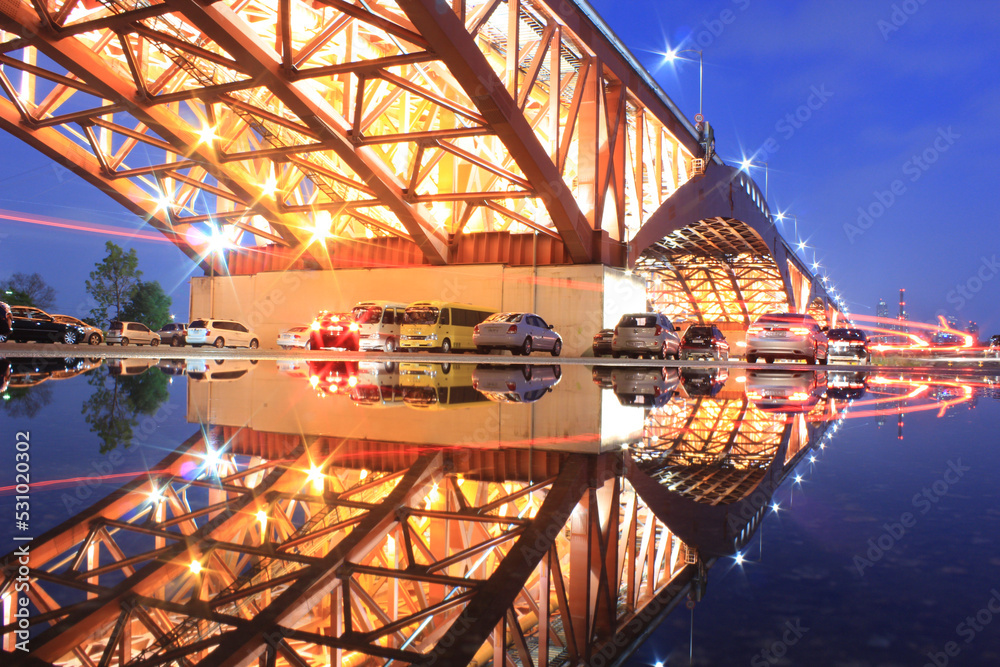 Seongsan Bridge Reflection on Han River in South Korea Stock Photo ...