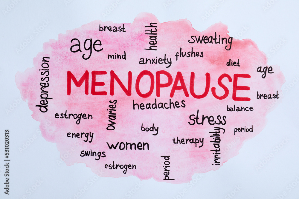 Word Menopause and its symptoms on white background, top view Stock ...