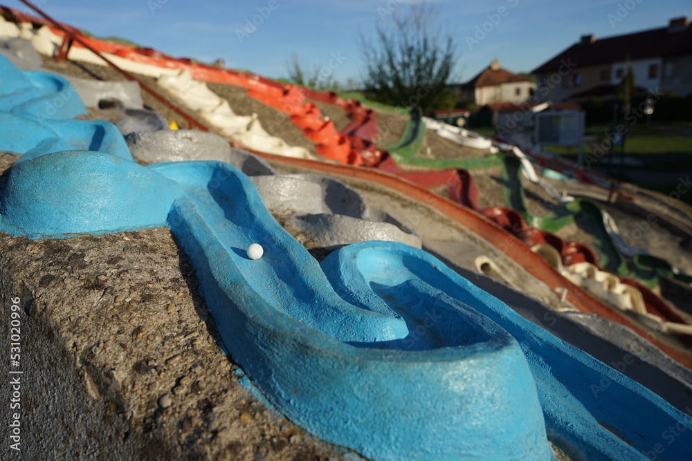 Beautiful outdoor handmade colourful marble run ball track on play ...