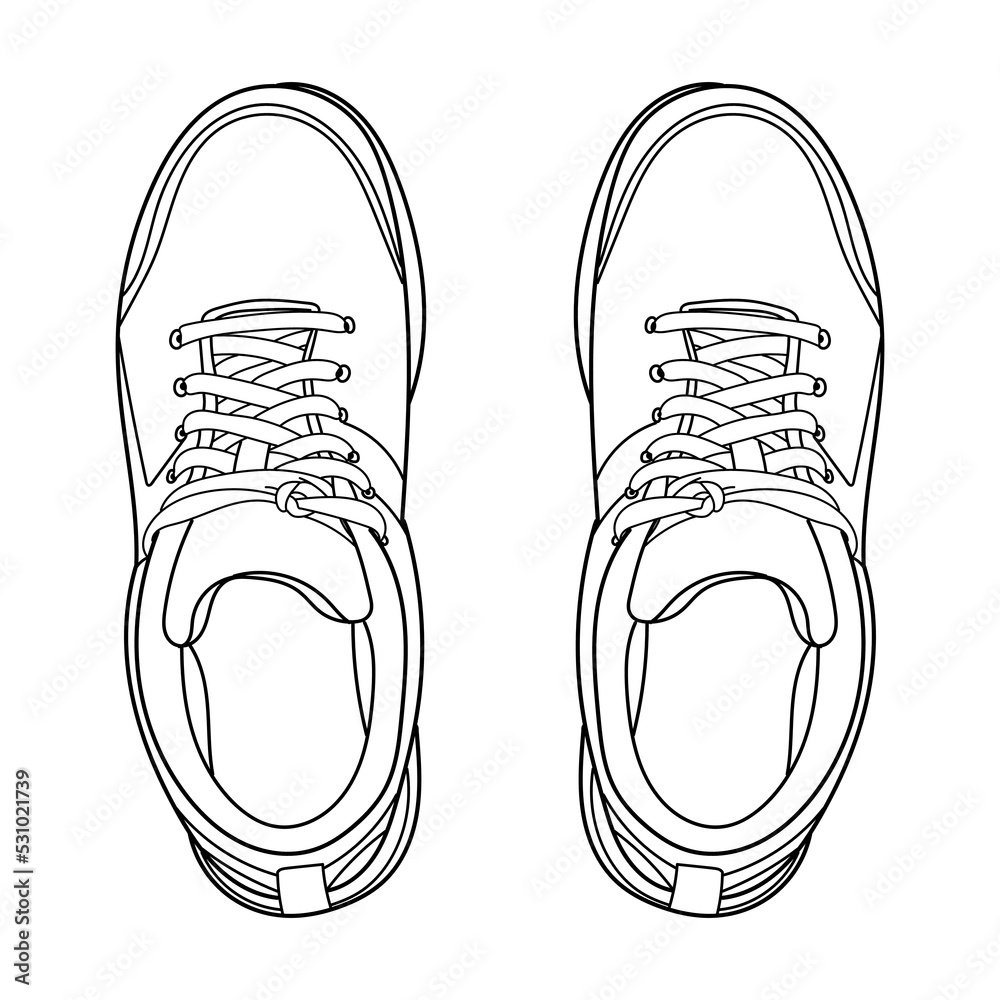 Hand drawn sneakers, gym shoes Top view. Doodle vector illustration ...