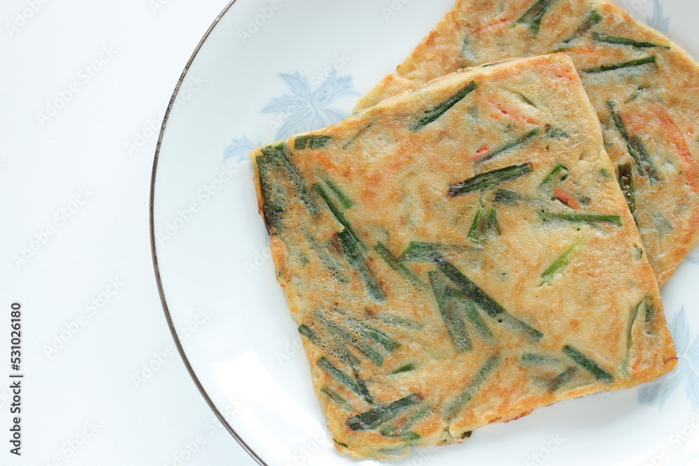 Korean frozen food, leek jeon with copy space Stock Photo | Adobe Stock