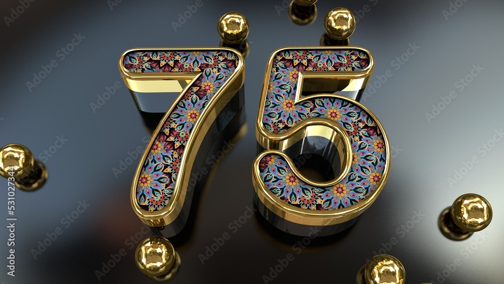 Vintage Royal Gold Floral Pattern 75 Number With Gold Metal Spheres ...