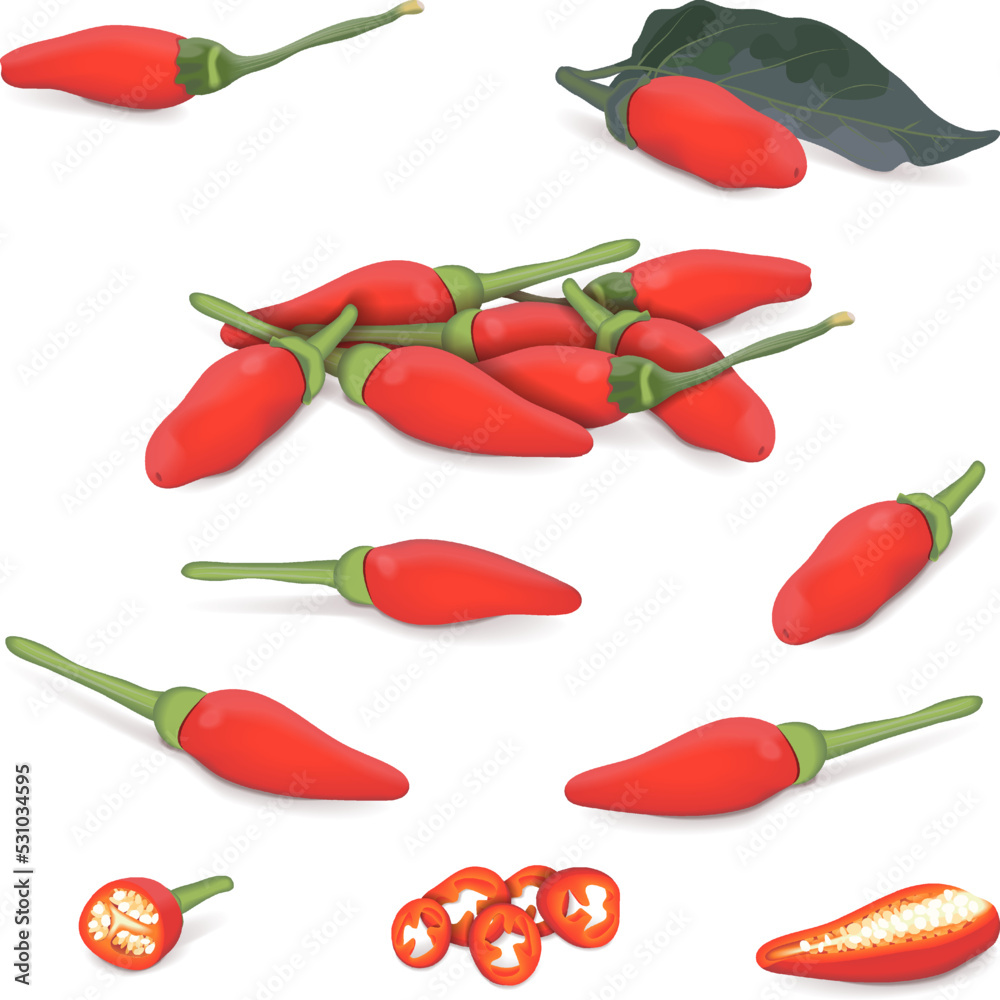 Set of Peri peri peppers. Peri peri peppers. Piri Piri. Piripiri. Pili ...
