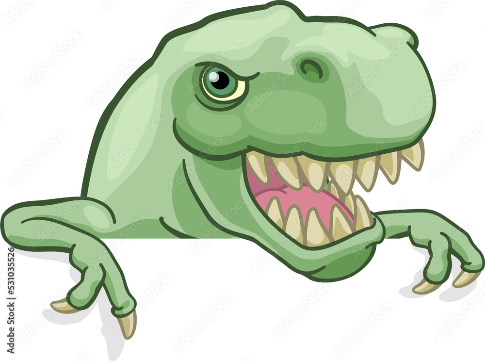 Dinosaur T Rex Peeking and Pointing Sign Cartoon Stock Illustration ...