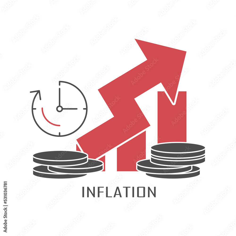 Inflation. Rising prices and falling value of money. Flat style ...