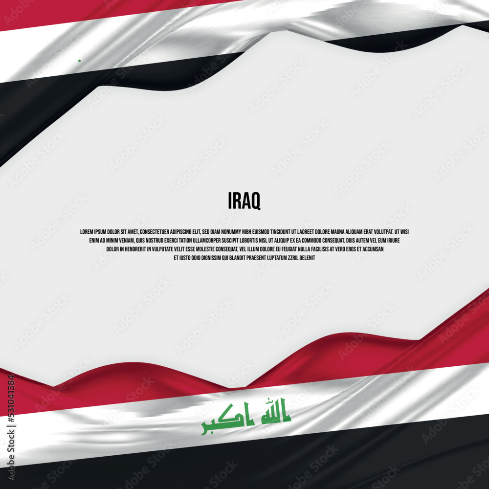 Iraq flag design. Waving Iraqi flag made of satin or silk fabric ...