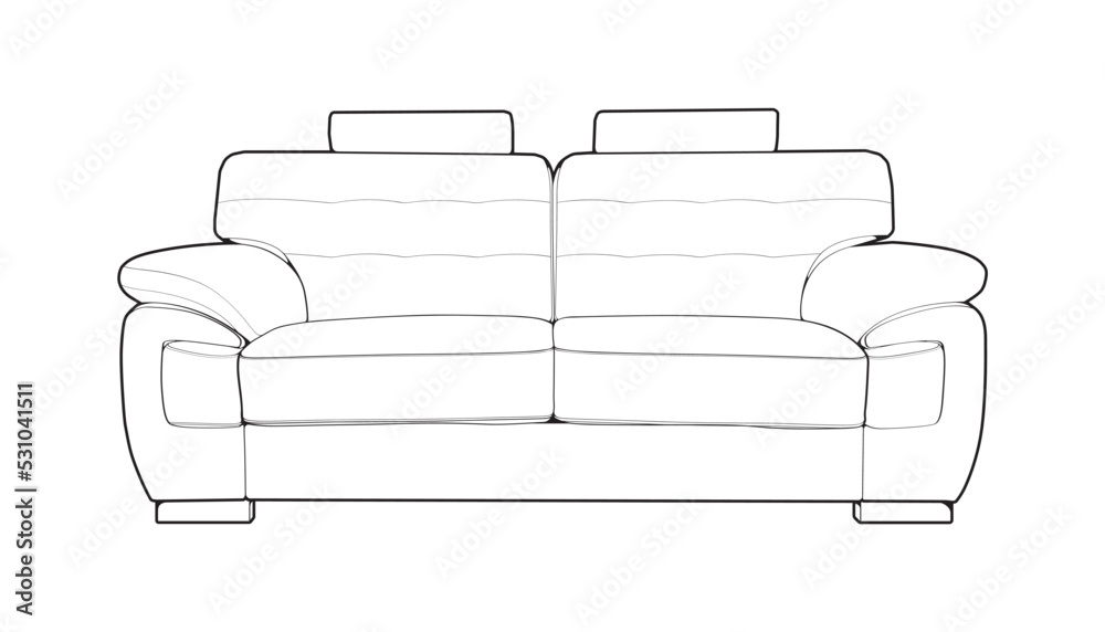 Sofa or couch line art illustrator. Outline furniture for living room ...