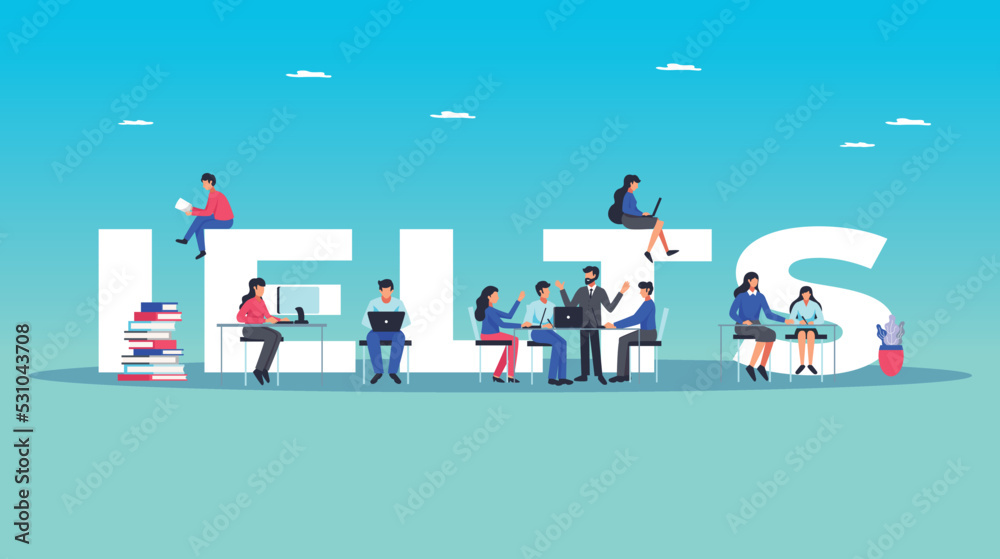 This image consists a banner of IELTS training and some teachers and ...