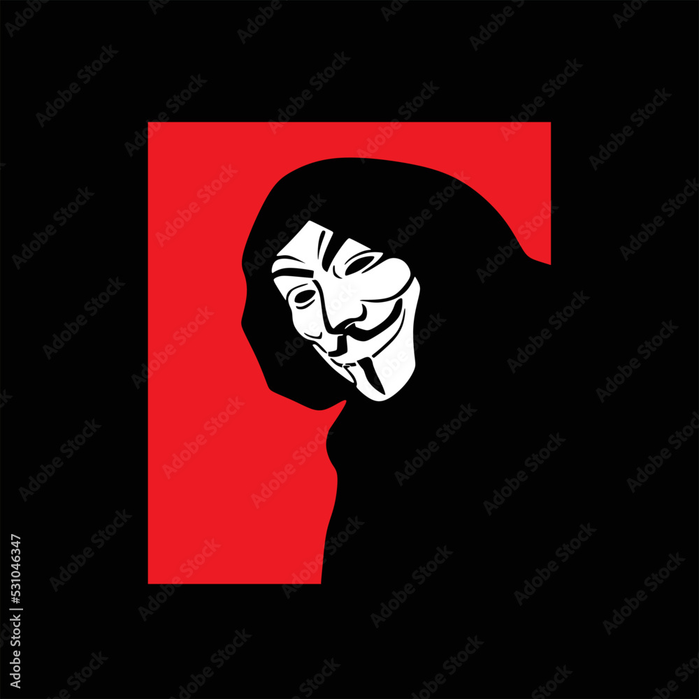 hacker mask face logo, silhouette of white evil face vector ...