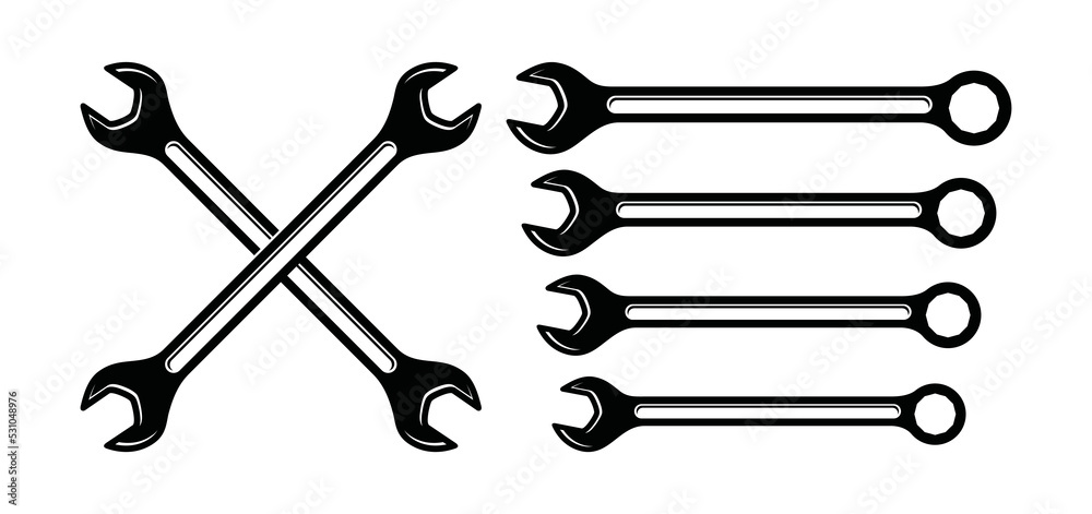 Wrench key for servicing in the garage car symbol icon vector set ...