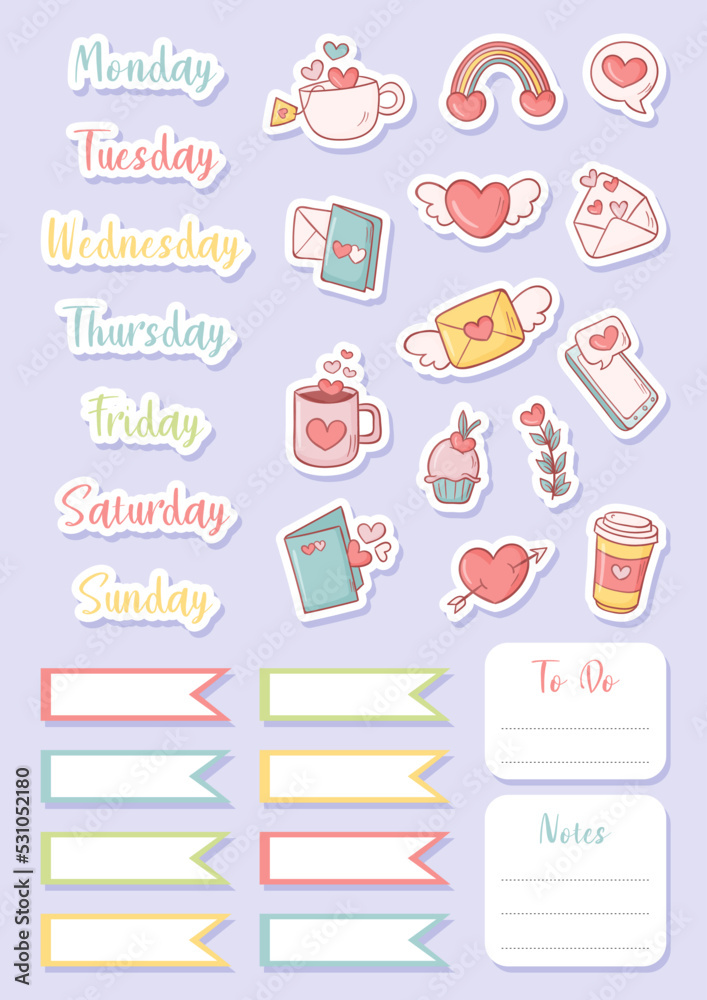 Modern vector collection of stickers for daily weekly monthly planner ...