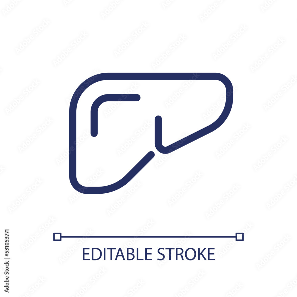Liver pixel perfect linear ui icon. Internal human body organ. Checkup ...