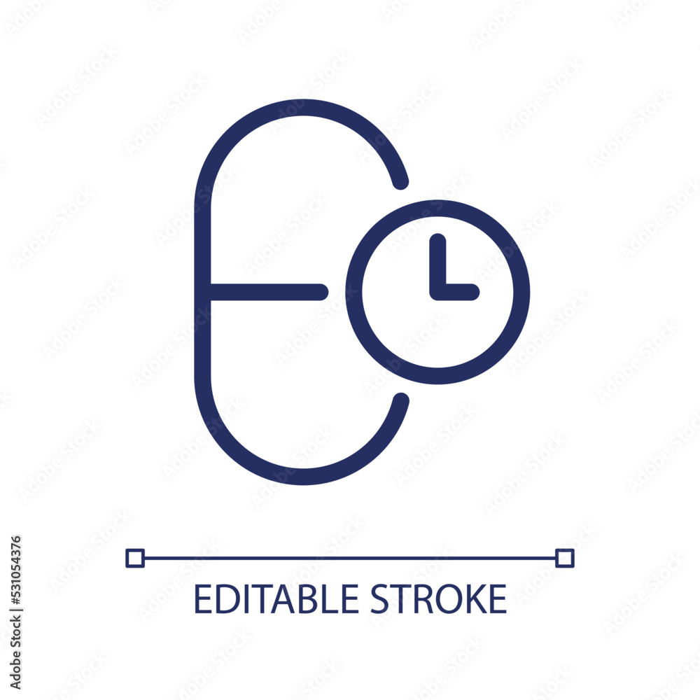 Taking medicine on time pixel perfect linear ui icon. Regular treatment ...
