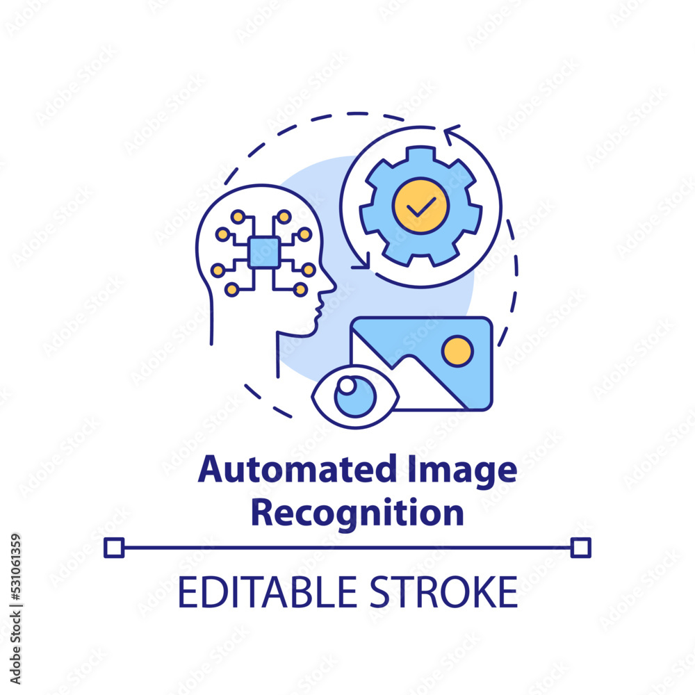 Automated image recognition concept icon. AI integration in marketing abstract idea thin line ...