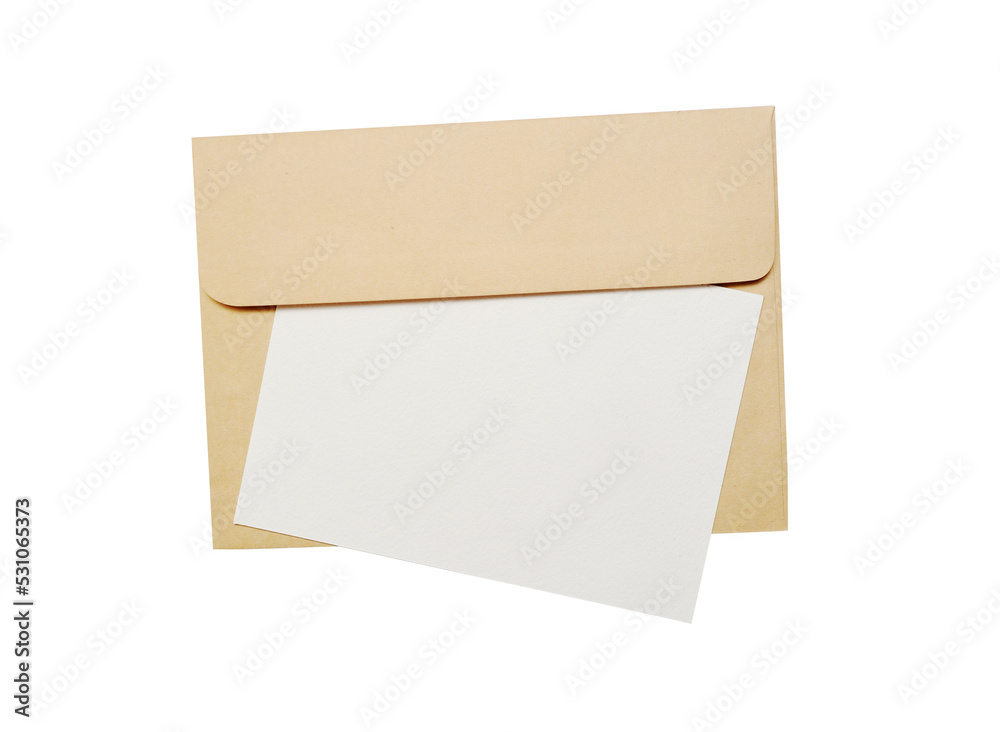mockup brown kraft envelope and blank white sheet of paper isolated png ...