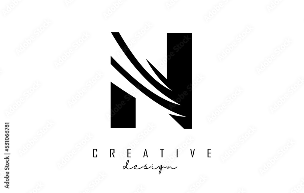 Black letter N logo with leading lines and negative space design ...