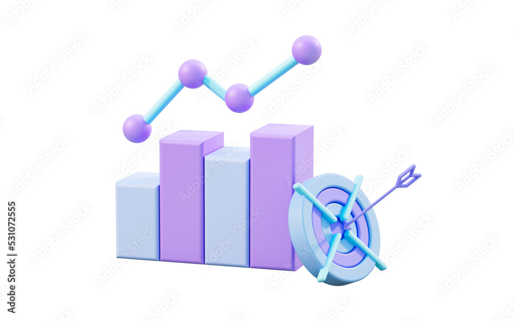 business line chart sign with bullseye arrow 3d render concept for ...