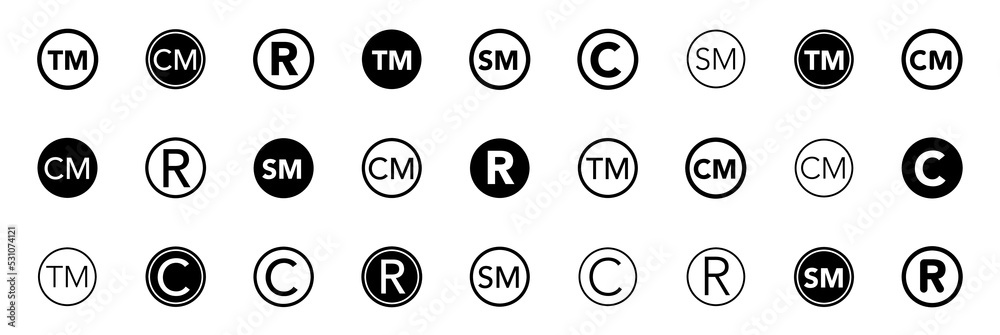 Vetor de Copyright And Registered Trademark Icon Set Vector. Copyright ...
