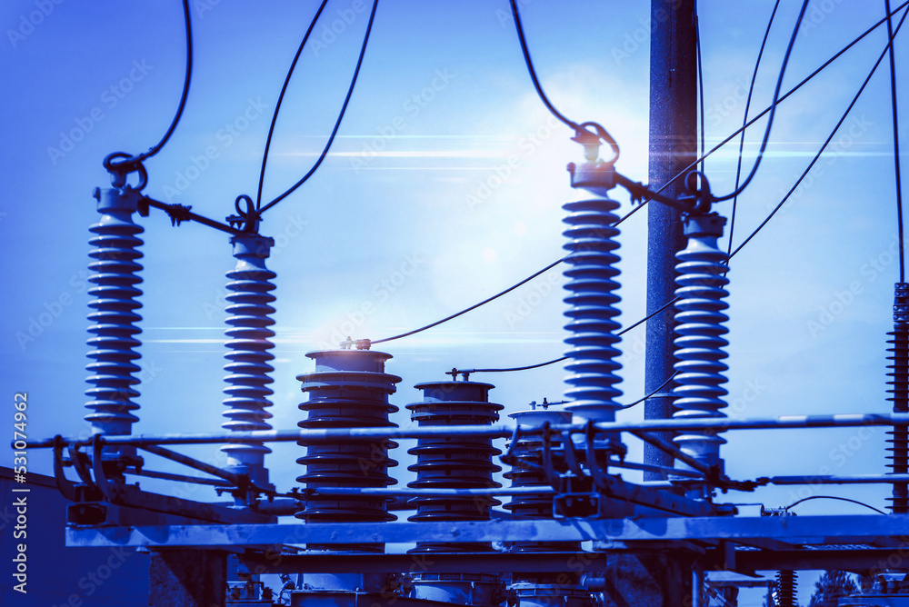 High voltage power transformer substation.High voltage electric power ...