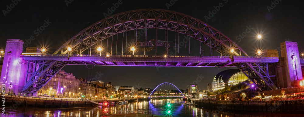 Tyne Bridge at night with Royal Purple lighting Stock Photo | Adobe Stock