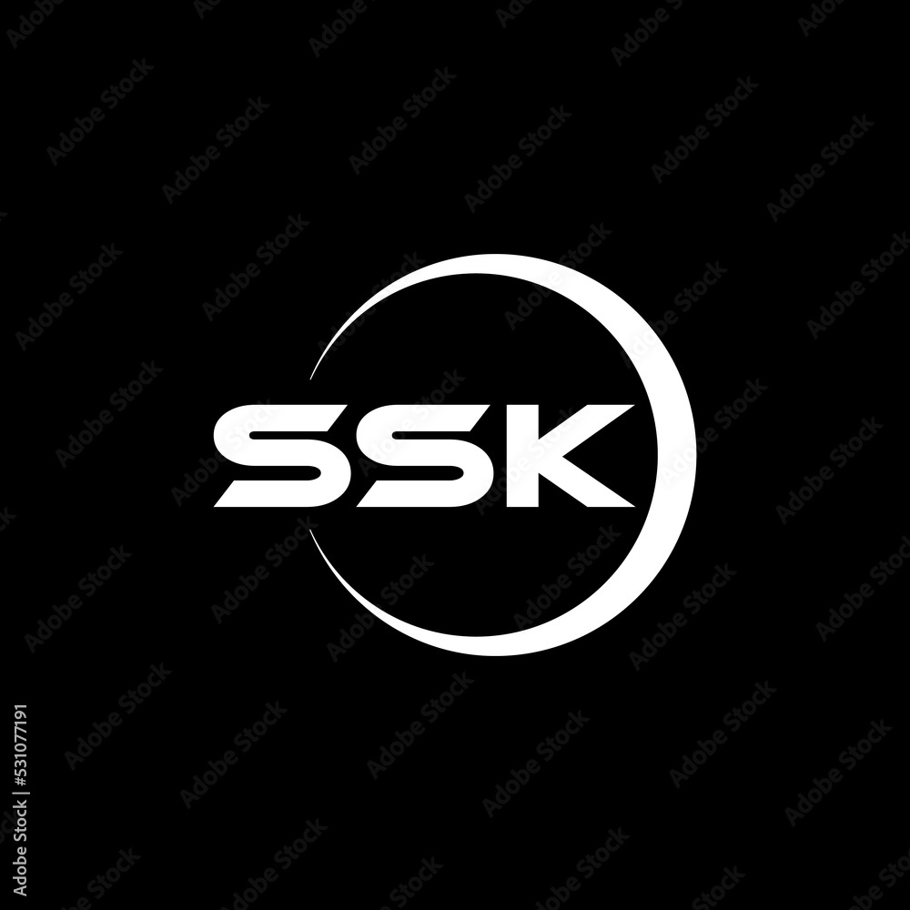 SSK letter logo design with black background in illustrator, cube logo ...
