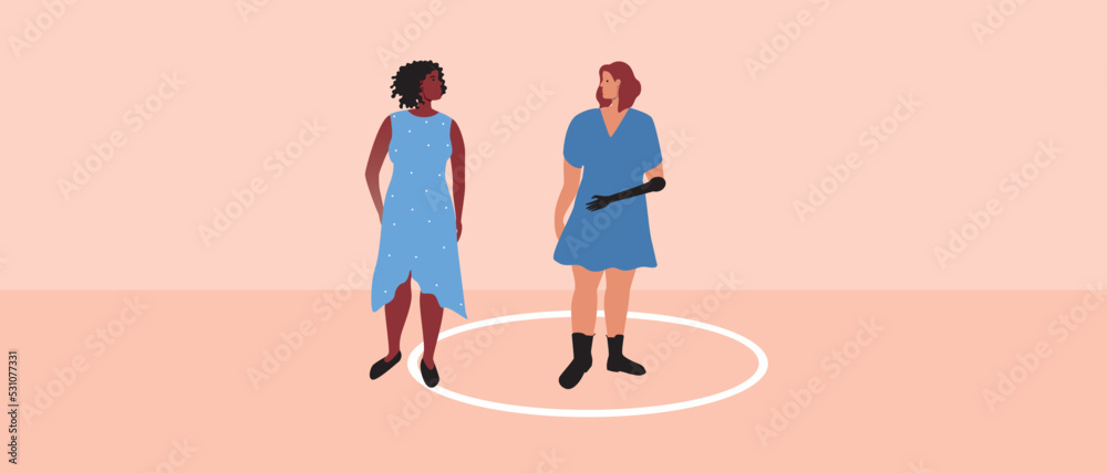 Round line as concept of personal boundaries of disabled person with ...