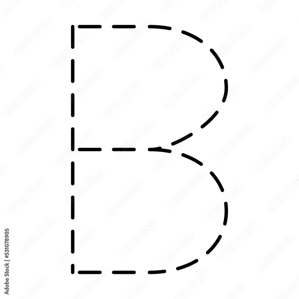 Tracing Alphabet letter B prewriting dotted line element for ...