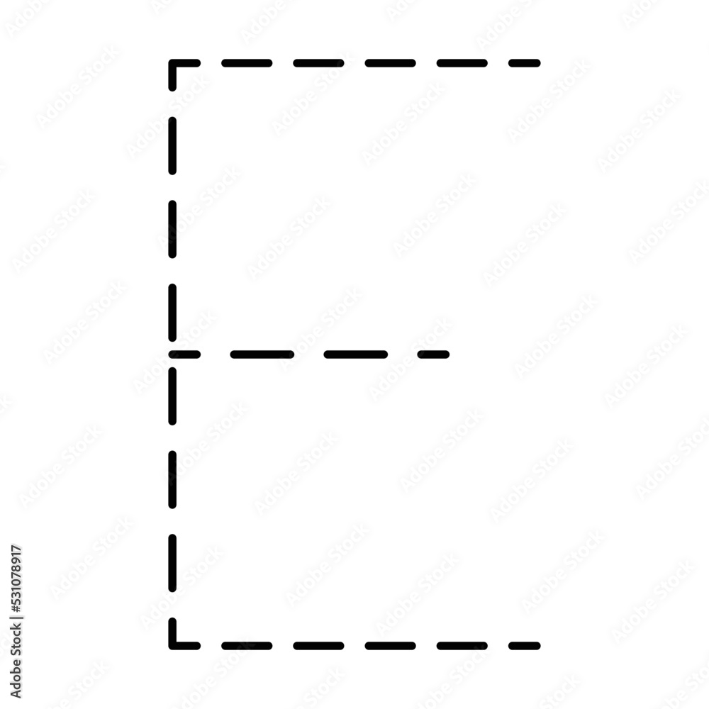 Tracing Alphabet letter E prewriting dotted line element for kindergarten, preschool and ...