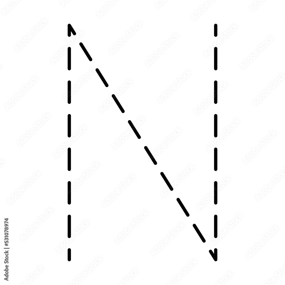 Tracing Alphabet letter N prewriting dotted line element for ...