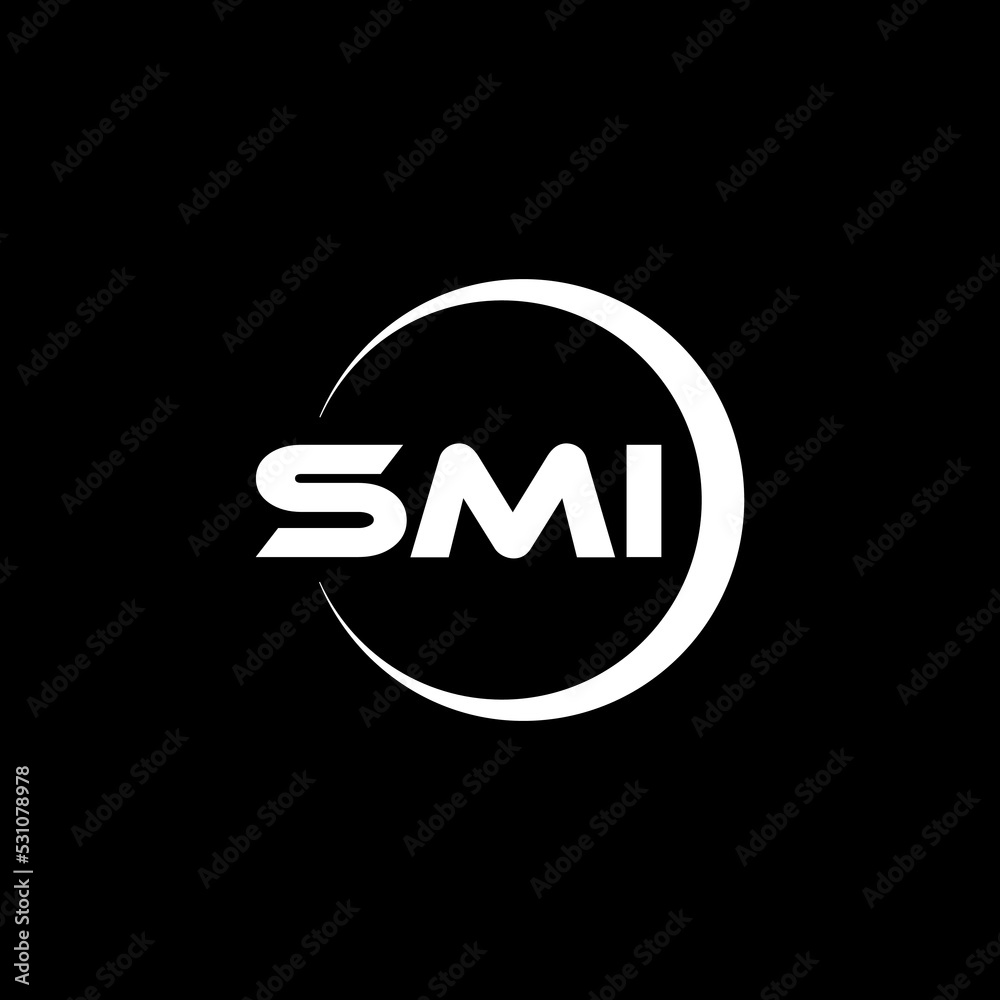 SMI letter logo design with black background in illustrator, cube logo ...