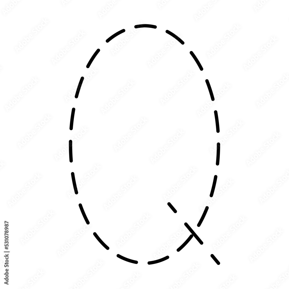 Tracing Alphabet letter Q prewriting dotted line element for kindergarten, preschool and ...