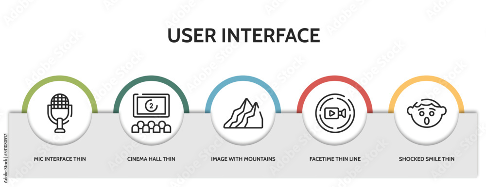 Set Of 5 Thin Line User Interface Icons With Infographic Template Outline Icons Including Mic