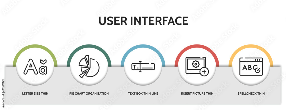 set of 5 thin line user interface icons with infographic template ...
